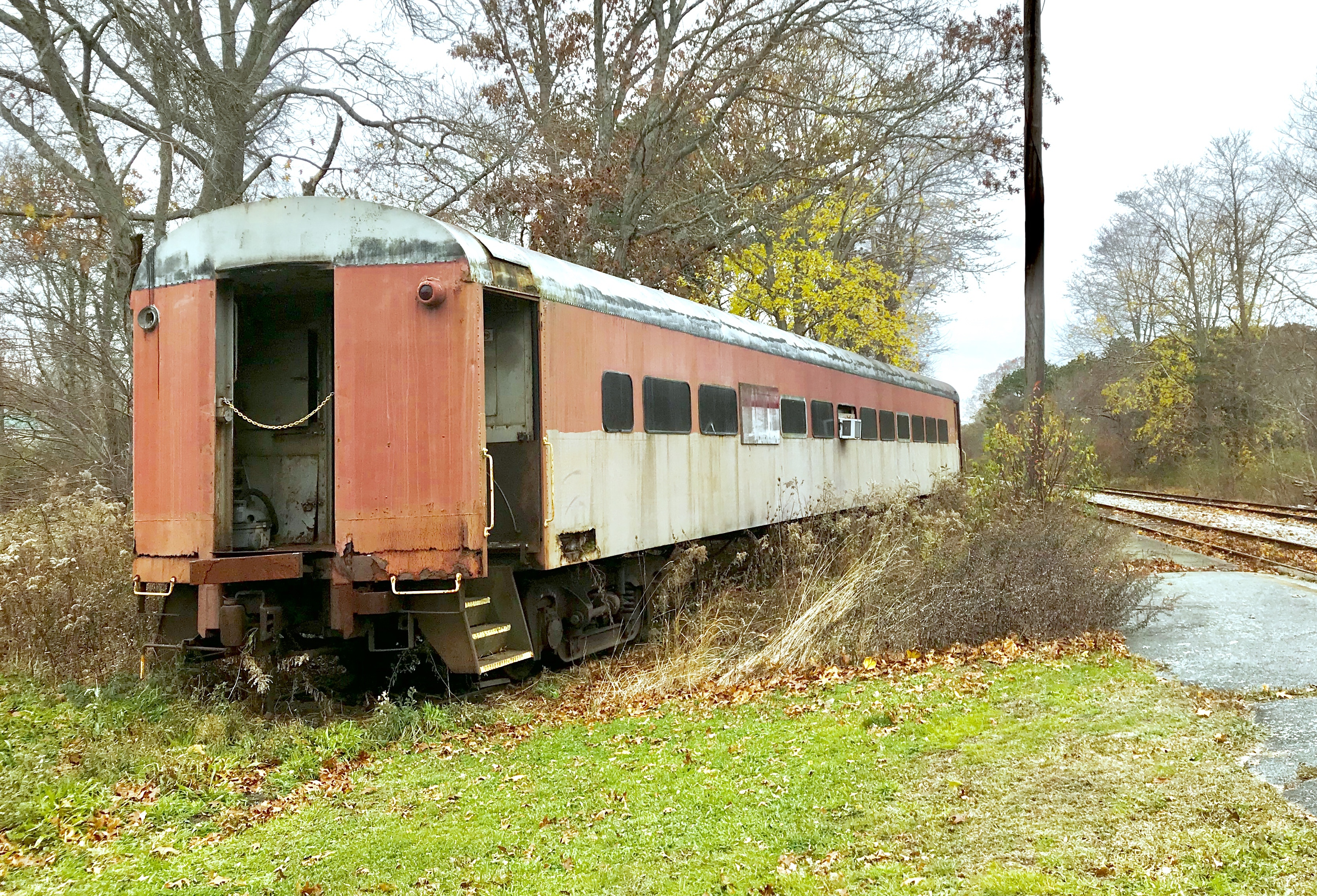 Abandoned Passenger Car Parked Off To Siding At West Barnstable Abandoned Passenger Car Parked Off To Siding At West Barnstable