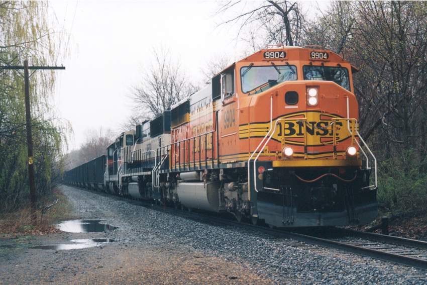 Loaded Bow Coal Train w/BNSF SD70 MAC #9904: The NERAIL New England Railroad Photo Archive