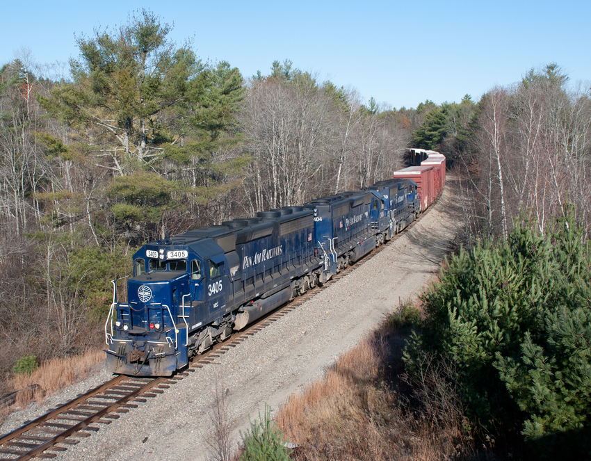 MEC 3405 Leads WAPO at Rt. 9 in North Yarmouth: The NERAIL New England Railroad Photo Archive