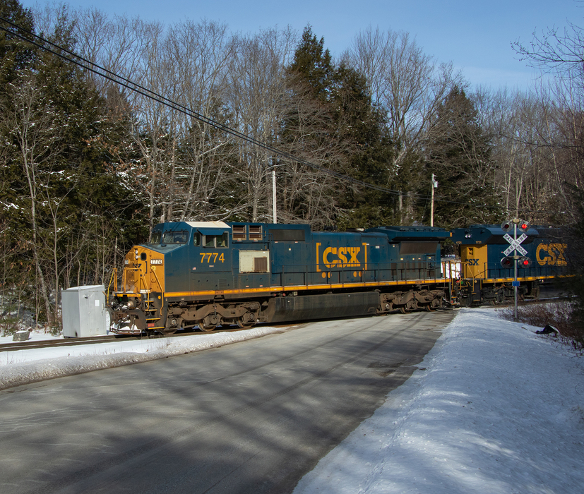 CSXT 7774 Leads L070 at Greene, ME: The NERAIL New England Railroad Photo Archive