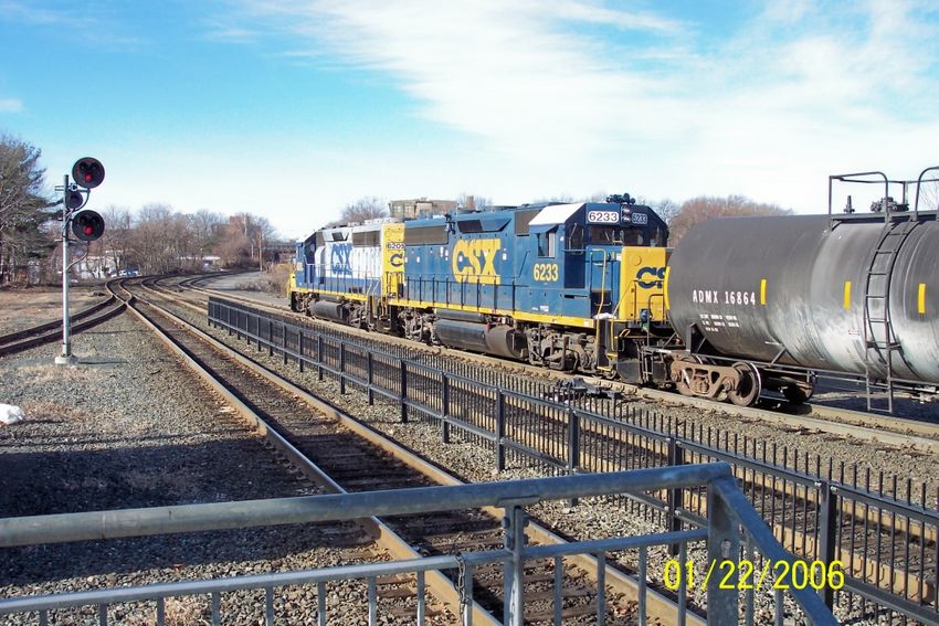 CSX 6205, with 6233, pulls its train out of the Framingham yard.: The ...