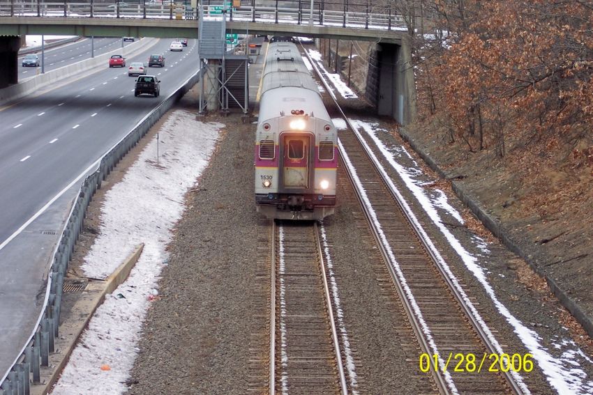 Cab car 1230 leads commuter train 550 out of West Newton.: The NERAIL ...