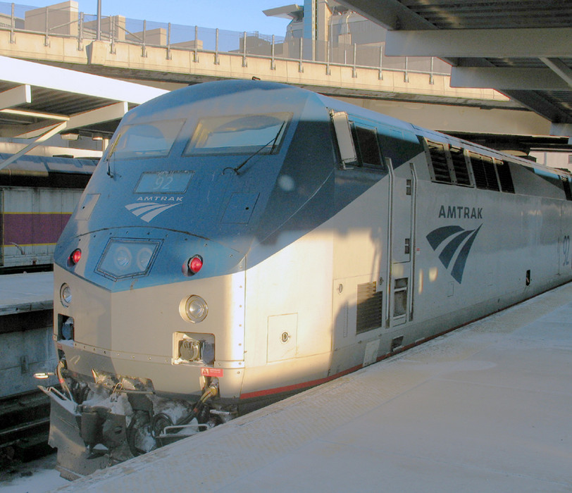Amtrak Engine #92 on Front of Downeaster at North Station, Boston, MA ...
