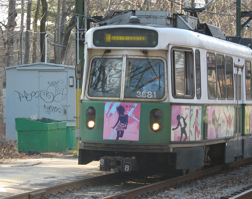 MBTA Kinki-Sharyo LRV Eastbound on Boston's Riverside Line at Waban ...