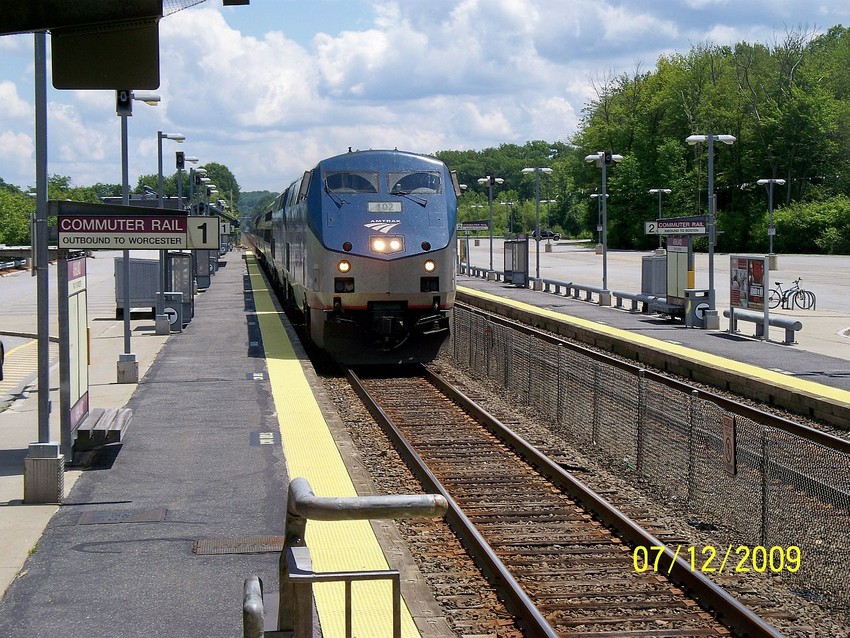 Amtrak P42 102 in Ashland.: The NERAIL New England Railroad Photo Archive