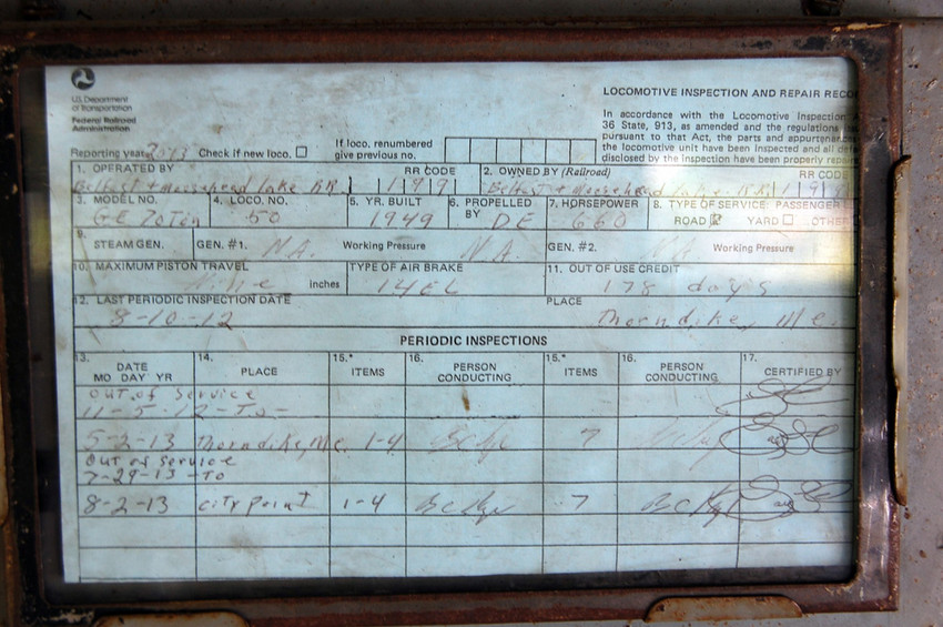 BML#50 Locomotive Inspection Record posted in cab: The NERAIL New ...
