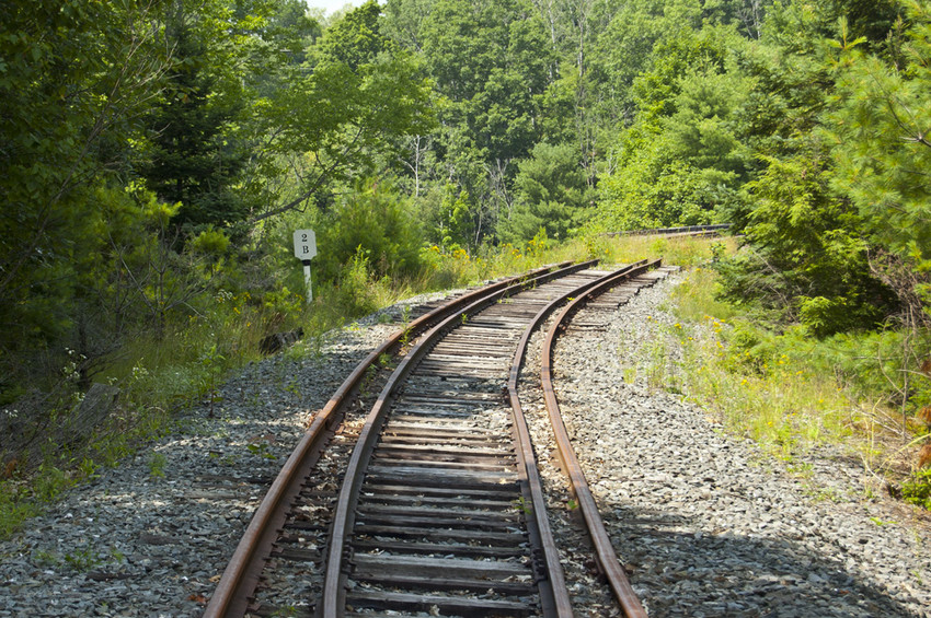Now abandoned portion of B&ML grade at MP 2.0 looking westbound: The ...